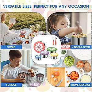 Hippywell Stainless Steel Food Containers with Silicone Lids, Leakproof Metal Lunch Box Set for Kids, Snack Boxes for Travel, 5Pcs Stainless Steel Containers, 1.7OZ up 23OZ