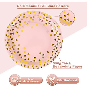 CENLBJ Pink and Gold Paper Plates & Napkins - 50 Pack - 25 * 7in Plates & 25 * 6.5in Napkins - Party Supplies for Birthdays, Receptions & All Occasions