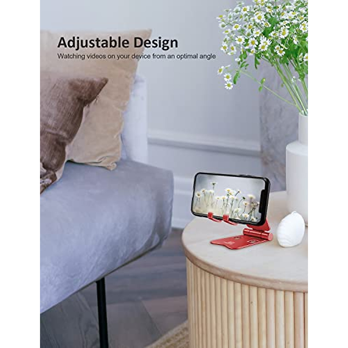 Tobeoneer Foldable Cell Phone Stand - Desk Phone Holder, Adjustable Alluminum Dock for iPhone 14 13 12 11 Pro XR XS Max 8 7 6 6s Plus Mini iPad Tablet (Red)