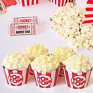 Popcorn Cupcake Wrappers - Red and White Striped - Cute Circus Party Supplies and Carnival Decorations - Movie Night Theme - Easy Set Up For Birthday Parties and Celebrations - Set of 48