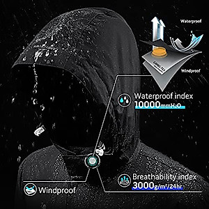 CAMEL CROWN Men's Mountain Snow Waterproof Ski Jacket Detachable Hood Windproof Fleece Parka Rain Jacket Winter Coat Black L