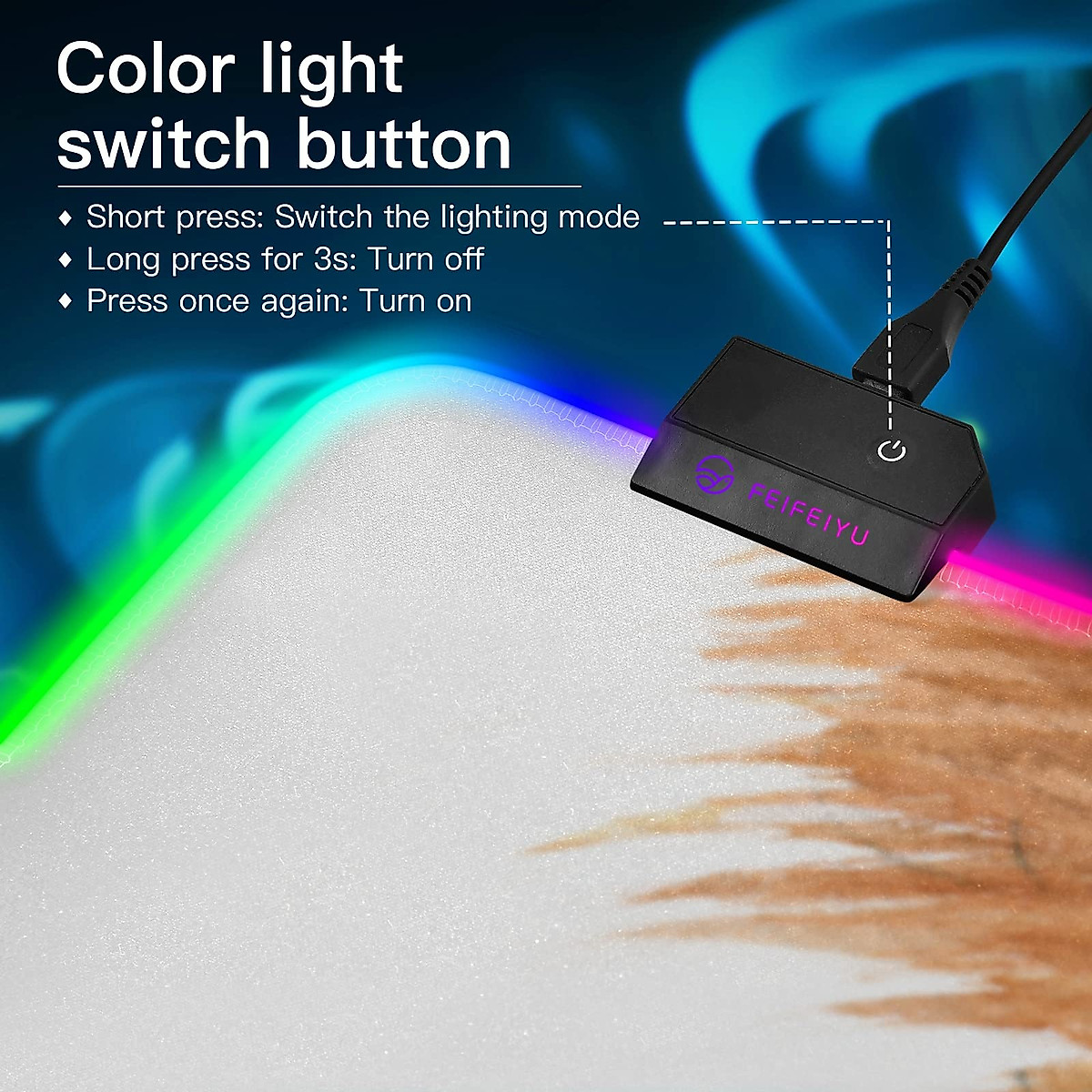 Large RGB Gaming Mouse Pad Squirrel Acorn On White Glowing Extended Mousepad 31.5x11.8in, Soft Anti-Slip Rubber Base Luminous Mouse Mat for Pc Laptop, Gaming, Office, Home