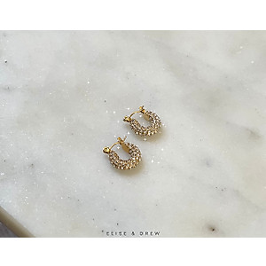 ELISE & DREW - 18k Gold Plated Hoop Earrings, Small Hoop Earrings for women, Stainless Steel, Cubic Zirconia, Gold Earrings for Women, Chunky Earrings, Waterproof, Tarnish Free