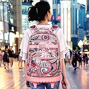 AGSDON Rolling Backpack for Girls, Women Roller Wheels Bookbag, Laptop Wheeled School Bag with Wheels for Teens - Pink 01