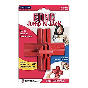 KONG Jump'N Jack - Durable Dog Chew Toy - Dental Dog Toy for Chewing & Teeth Cleaning - Rubber Dog Toys for Aggressive Chewers - Stuffable Dog Toy for Peanut Buter or Frozen Treats - Large Dogs