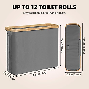 Foldable Toilet Paper Storage Basket with Lid and Handle for 12 Rolls, Waterproof Free Standing Toilet Paper Holder Stand, Bathroom Organizer Cabinet Container, Toilet Tissue Storage Bin for RV Closet