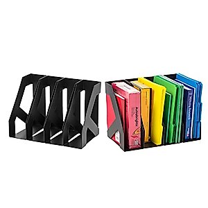 IRIS USA Large Vertical Magazine Organizer Holder, 8-Pack, Bookshelf Storage Organization for Paper File Notebook School Subject Binder Music Book with Two Open Sides for Easy Access, Black