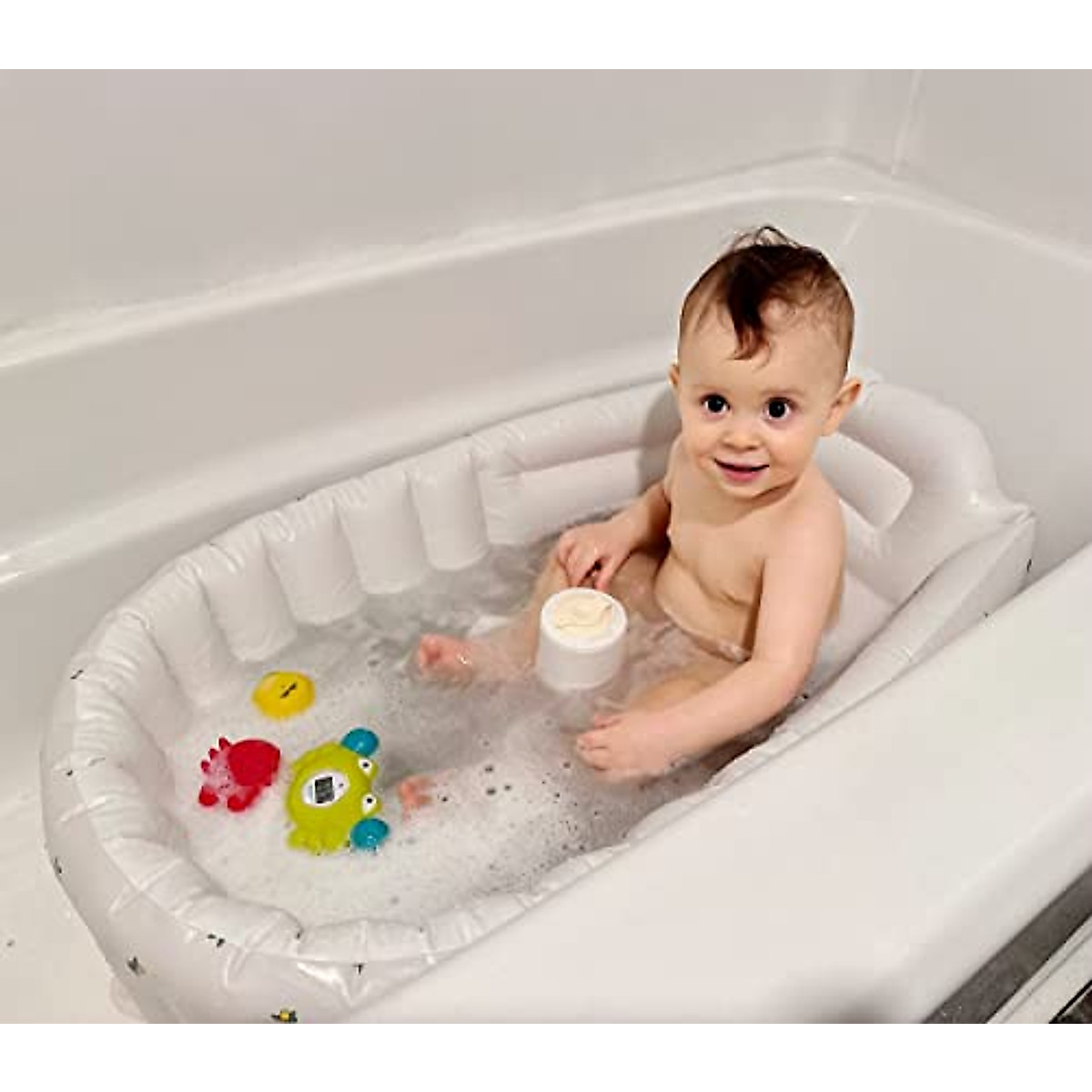 Mink Inflatable Baby Bathtub with Built-in Air Pump, Newborn to Toddler Bath Tub,Portable Travel Shower Basin with Back Support, Deflates and Folds Easily (Olive Bath)