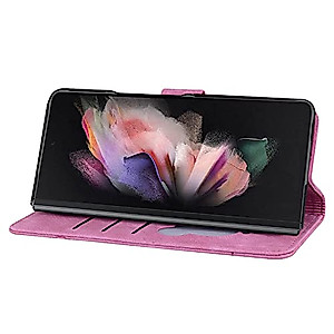 EAXER for Samsung Galaxy Z Fold 3 Case, Shockproof Sakura Leather Card Slots PU Wallet Case Cover (Rose)