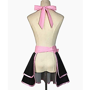 Hyzrz Lovely Handmade Cotton Retro Black Aprons for Women Girls Cake Kitchen Cook Apron for Mother's Gift (Pink)