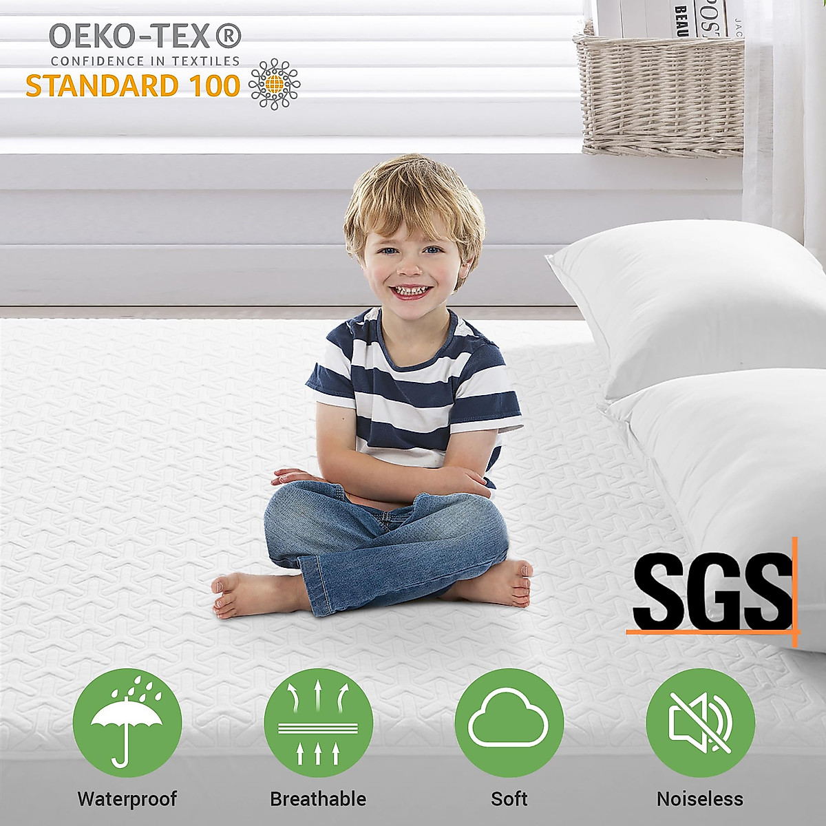 MERITLIFE Premium 100% Waterproof King Size Mattress Protector Cooling King Mattress Pad Cover Breathable Deep Pocket Topper Protection Machine Washable Noiseless Quiet (White,King 78"x80")