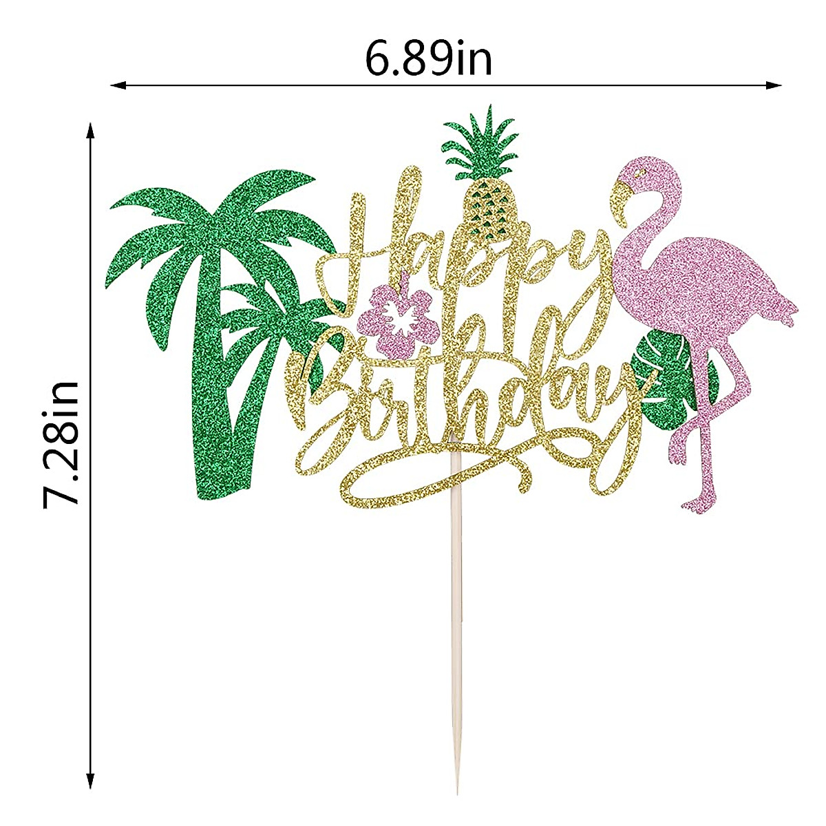 PALASASA Glitter Flamingo Happy Birthday Cake Topper,Hawaiian Luau Tropical Pineapple Theme Kids Boys Girls Party Decoration Supplies