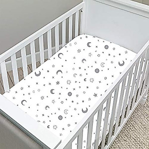 GROW WILD Crib Sheets for Boys or Girls | 3 Pack Soft Stretchy Jersey Cotton Fitted Crib Sheet Neutral | Grey White Navy Blue Baby Crib Sheets for Girl, Crib Mattress Sheet or Toddler Bed Sheets