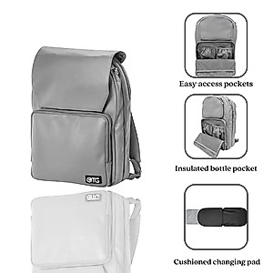 OTGBABY Diaper Bag Backpack with Changing Station, Unique and Functional Mommy Bag, Premium Vegan Leather Diaper Bag with 7 Storage compartments, Dove Gray