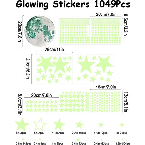 Glow in The Dark Stars Wall Stickers,Glowing Stars for Ceiling and Wall Decals,1049 Pcs,Ceiling Stars Glow in The Dark,Perfect for Kids Bedding Room,Play Room,Living Room,Wall Decorations,Baby Room