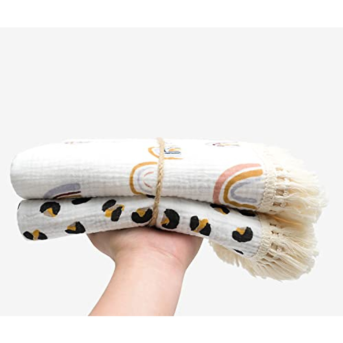 CHUNGEL Cotton Baby Muslin Tassles 40"x 47", Baby Receiving Blanket with Fringe, Boho Muslin Swaddle Blanket with Fringe