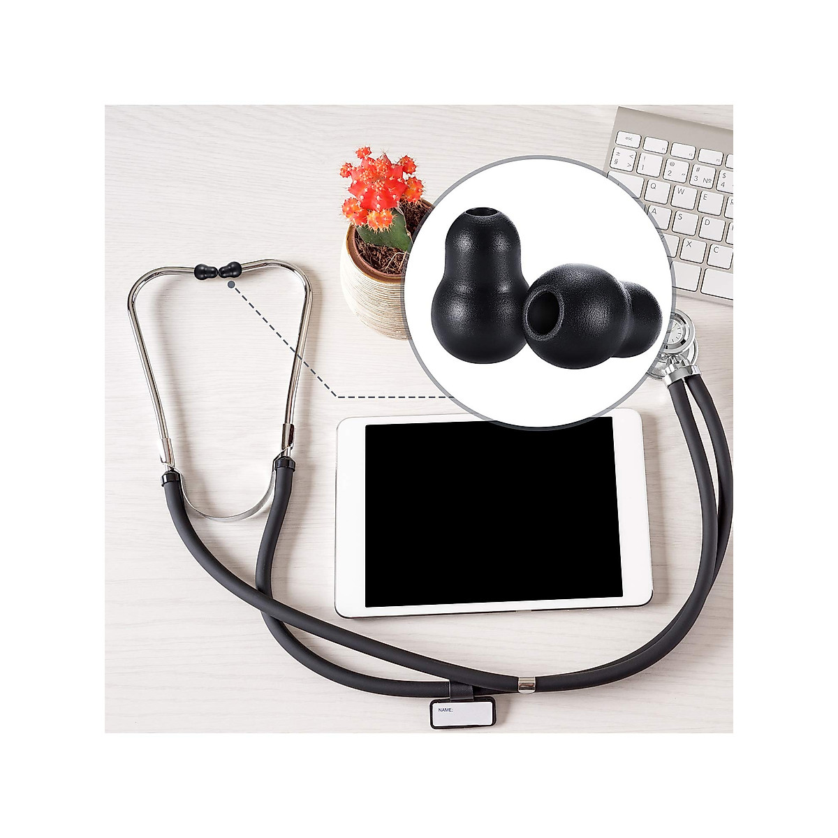 Replacement Stethoscope Ear Tips Earpieces Universal Soft Silicone Ear Plugs Earbuds Snap Tight Soft Sealing Ear Tips (Black, 24 Pieces)