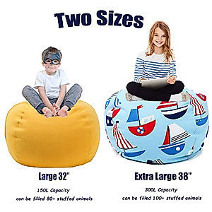 Stuffed Animal Storage Bean Bag Chair Cover for Kids Girls Toddler, Extra Large Toy Storage Organizer Beanbag Chair Without Filling for Boys Children Room, Ice Blue 38"