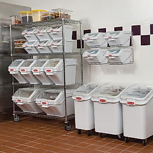 Rubbermaid Commercial Products ProSave Shelf Food Ingredient Bin with Scoop, 200-Cup, White, Kitchen Food Storage Sugar/Grains/Rice/Baking Supplies