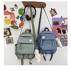 SUEBEKUE Cute Mini Backpacks with Kawaii Accessories,Small Travel Bag Shoulder Bag with Many Pockets,Aesthetic Small Backpack Teen Girls Women for Camping,Green