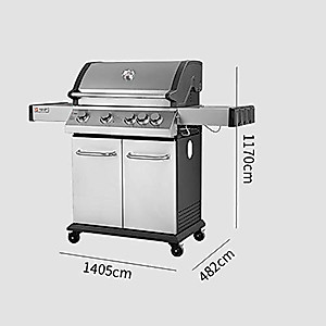 NaoSIn-Ni 4 Burner BBQ Propane Gas Grill, Stainless Steel 60,000 BTU Patio Garden Barbecue Grill with Two Foldable Shelves Removable Design