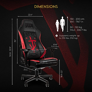 noblechairs Hero Gaming Chair/Office Chair with Lumbar Support, PU Faux Leather, Doom Edition