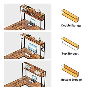 CubiCubi L-Shaped Desk with Hutch,59" Corner Computer Desk,Home Office Gaming Table Workstation with Storage Bookshelf