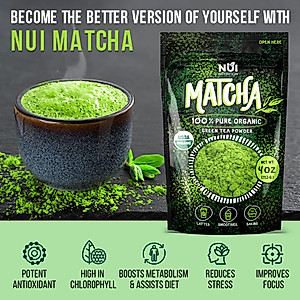 NUI Organic Matcha Green Tea Powder 100% Pure Premium Matcha for Latte, Smoothies and Baking 4 oz