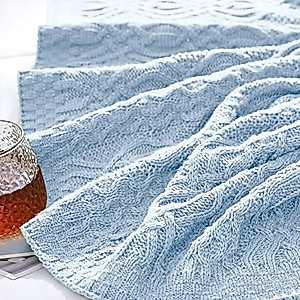 Aormenzy Light Blue Cable Knit Throw Blanket, Soft & Warm Knitted Blanket Throw for Couch Bed Sofa Living Room, 50 x 60 inch