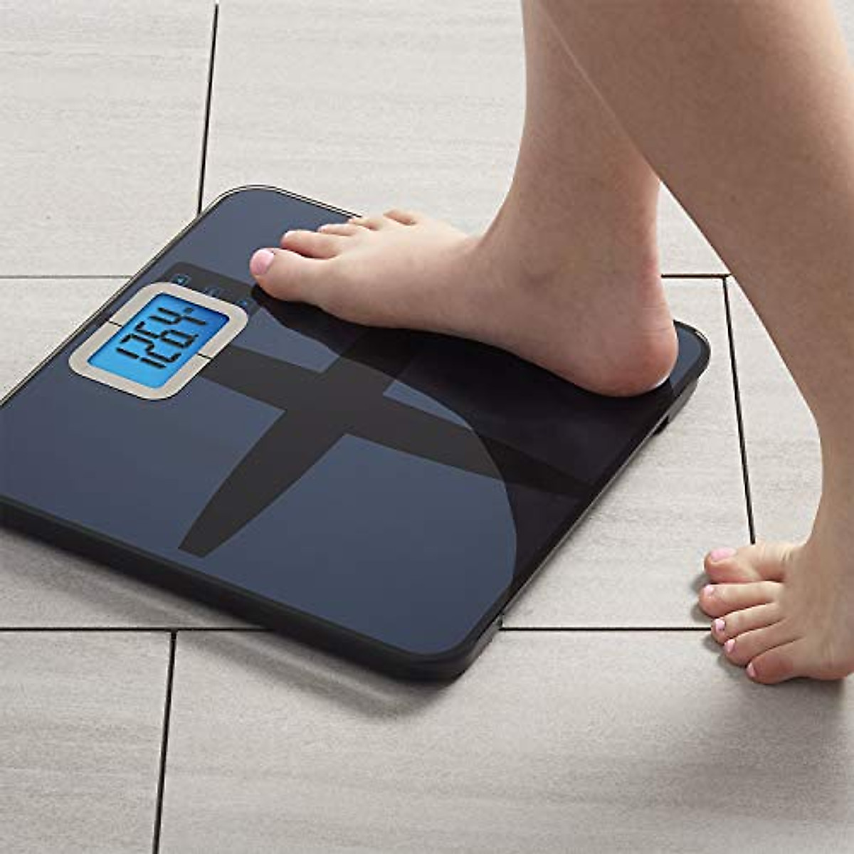 InstaTrack Digital Fat/BMI Bathroom Scale with High Precision Sensors – Large Display Accurately Measures Body Water, Muscle Mass, and Calorie Estimator, Blue