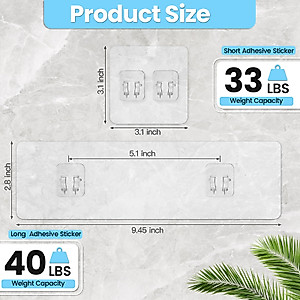 FORWOS 4 Pack Transparent Shower Caddy Adhesive Sticker for Replacement, Corner Shower Caddy, No Drilling, Bathroom Organizer and Storage, Racks (Large, 9.45 x 2.8 inch)