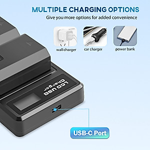 2 Pack NP-FZ100 Battery & Battery Charger Replacement for Sony Alpha A7 IV / A7 III / A7R V / A7R IV / A7R III / A7S III / A7C / A6600 / FX3 / A9 / A9 II / A1 Rechargeable Camera Battery