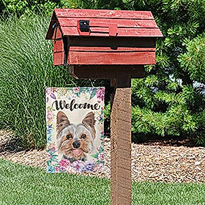 Summer Garden Flag with Yorkshire, 12 x 18 Inch Double Sided Yorkie Garden Outdoor Yard Flags for Spring Garden Decor