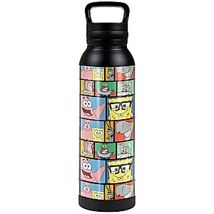 Spongebob OFFICIAL Spongebob Tile Pattern 24 oz Insulated Canteen Water Bottle, Leak Resistant, Vacuum Insulated Stainless Steel with Loop Cap