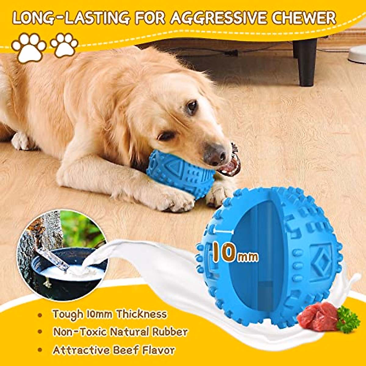 Dog Balls Treat Dispensing Toys for Aggressive Chewers Large Breed, Nearly Indestructible Squeaky Chew Toys for Large Dogs, Natural Rubber Puzzle Toys, Tough Treat Balls