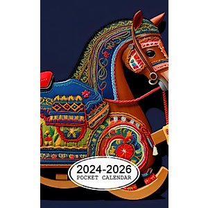Pocket Calendar 2024-2026: Two-Year Monthly Planner for Purse , 36 Months from January 2024 to December 2026 | Rocking horse | Embroidered stitch art | T-shirt vector | Graphic design