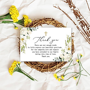 Whaline 48Pcs Funeral Thank You Cards Cross Sympathy Thank You Card with Stickers Envelopes Flower Bereavement Card for Memorial Service Loved Ones Celebration of Life