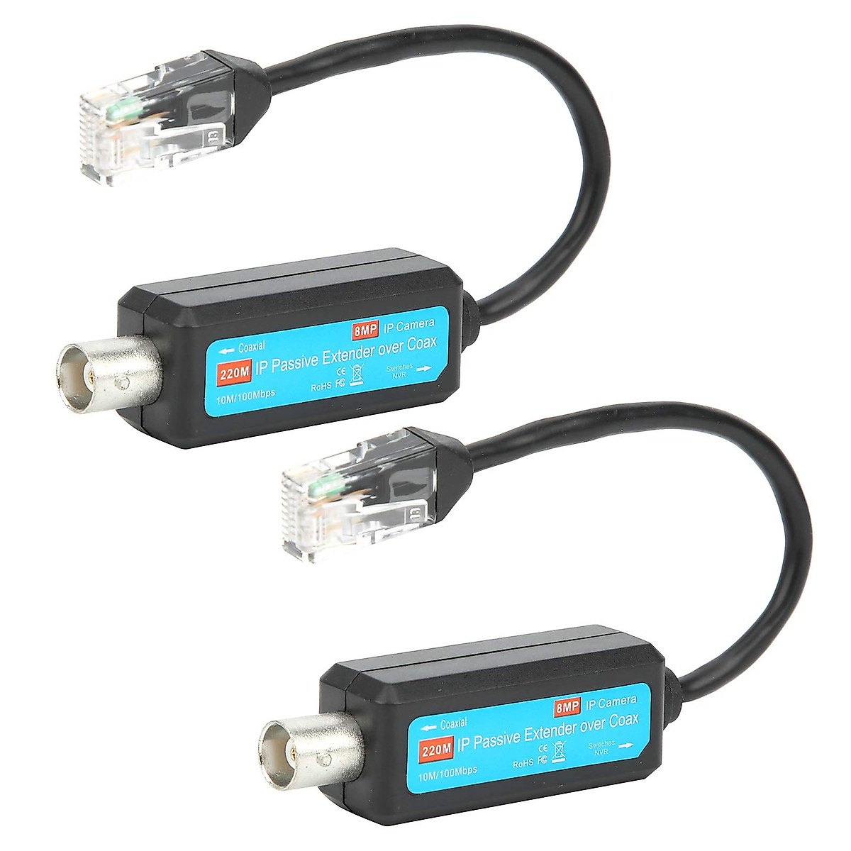1 Pair Passive Ethernet Extender Over Coax IP Passive Extender Ethernet Over Coax Plug and Play Over for Web Camera