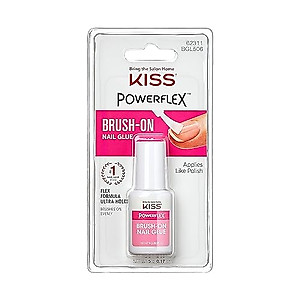 KISS PowerFlex Brush-On Nail Glue for Press On Nails, Ultra Hold Flex Formula Nail Adhesive, includes One Bottle 5g (0.17 oz.) with Twist-Off Cap & Brush Applicator