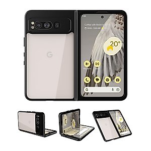 Foluu for Google Pixel Fold 2023 Case, [Not Yellowing] [Military Drop Protection] Shockproof Protective Phone Case Slim Thin Cover for Google Pixel Fold 2023 (Black+Clear)