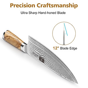 HOSHANHO Knife Set with Block 7-Piece, Professional 67-layer Damascus Super Steel Kitchen Knife Sets for Cooking, Ultra Sharp Knife Set with Sharpener