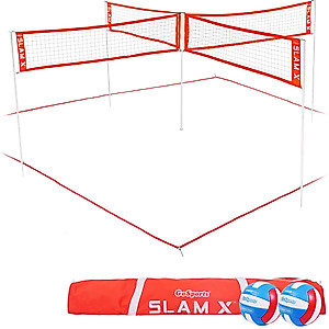 GoSports Slam X Huge 21 ft x 21 ft 4 Way Volleyball Game Set - Ultimate Backyard & Beach Game For Kids And Adults