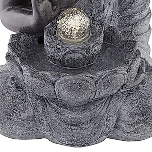 Sitting Buddha Outdoor Water Fountain with Light LED 28" High Faux Stone Meditation Decor for Garden Patio Backyard Deck Home Lawn Porch House Relaxation Exterior Balcony Roof - John Timberland