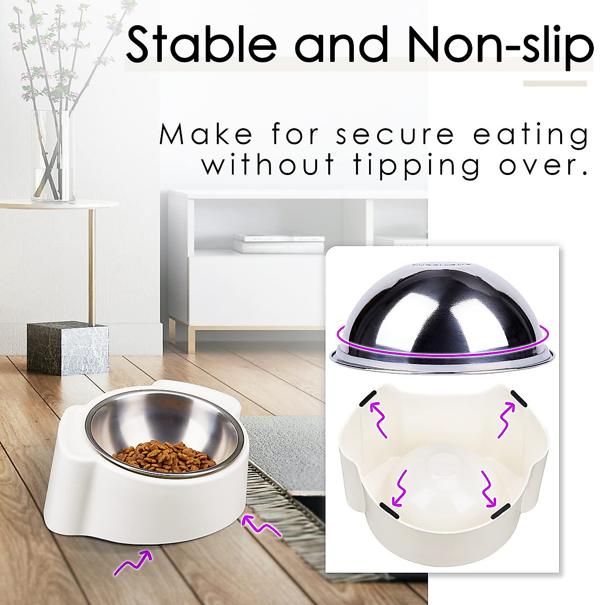 CheerPaws Large Tilted Dog Food Bowl, 15°Slanted Dog Bowl for French Bulldogs No Spill Slanted Dogs Bowl Elevated 1.5 Cup Dog Bowls for Flat Faced Dogs Raised Dog Water Food Bowl Angled Tilted White