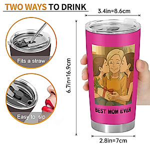 FESTIMAKE Personalized Tumbler with Name Photo, Customized Insulated Coffee Travel Mug 20oz Stainless Steel Gift for Dad Mom Mother's Day Fathers Christmas Anniversary Birthday