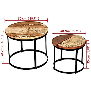 QJBSAVVA Two Piece Coffee Table Set Solid Reclaimed Wood Round 15.7"/19.7",Industrial Tables Floor Standing Table Cocktail Table Suitable for Meeting Rooms, Reception Rooms, Offices