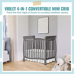Dream On Me Violet 4-in-1 Convertible Mini Crib in Steel Grey, Greenguard Gold Certified, JPMA Certified, 3 Position Mattress Height Settings, Non-Toxic Finish