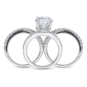 BERRICLE Sterling Silver Hidden Halo Wedding Engagement Rings Cubic Zirconia CZ Solitaire Ring Set for Women, Rhodium Plated Size 7