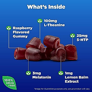 Natrol Mood+ Stress Relax+ Night Calm Gummies With L-Theanine, 5-HTP, Lemon Balm and Melatonin, Drug-Free Dietary Supplement for Nighttime Stress and Better Sleep, 50 Gummies, 25 Day Supply