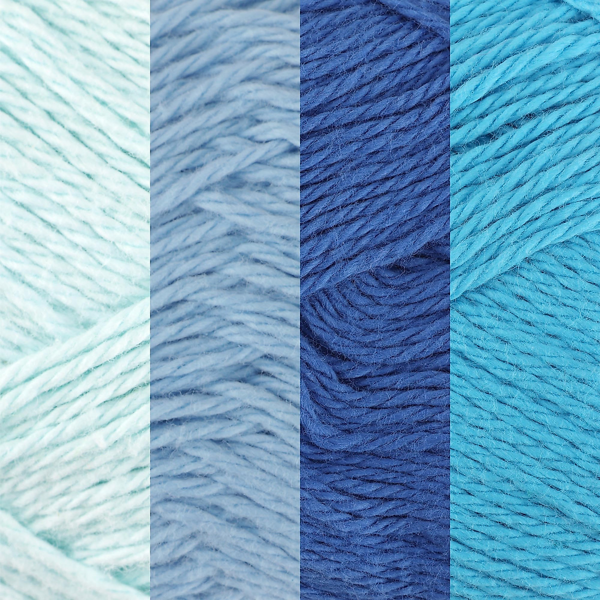 JubileeYarn Cotton Select Yarn - Sport Weight - 50g/Skein - Shades of Blue - 4 Skeins